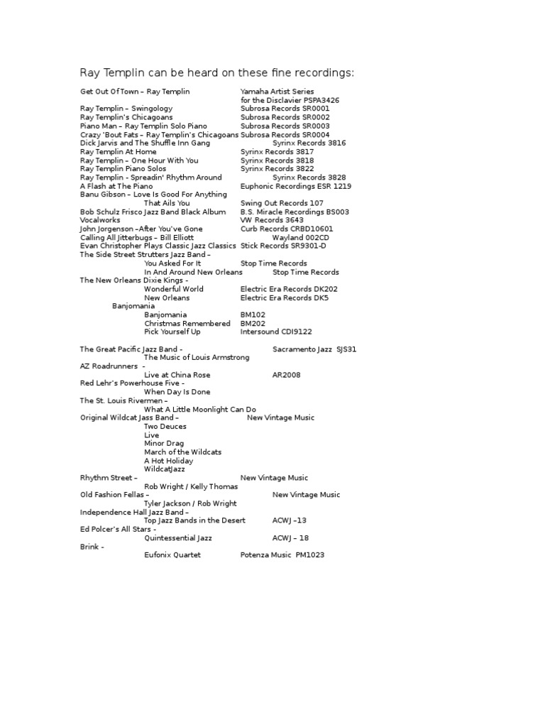 Ray Templin Discography Highlights | PDF