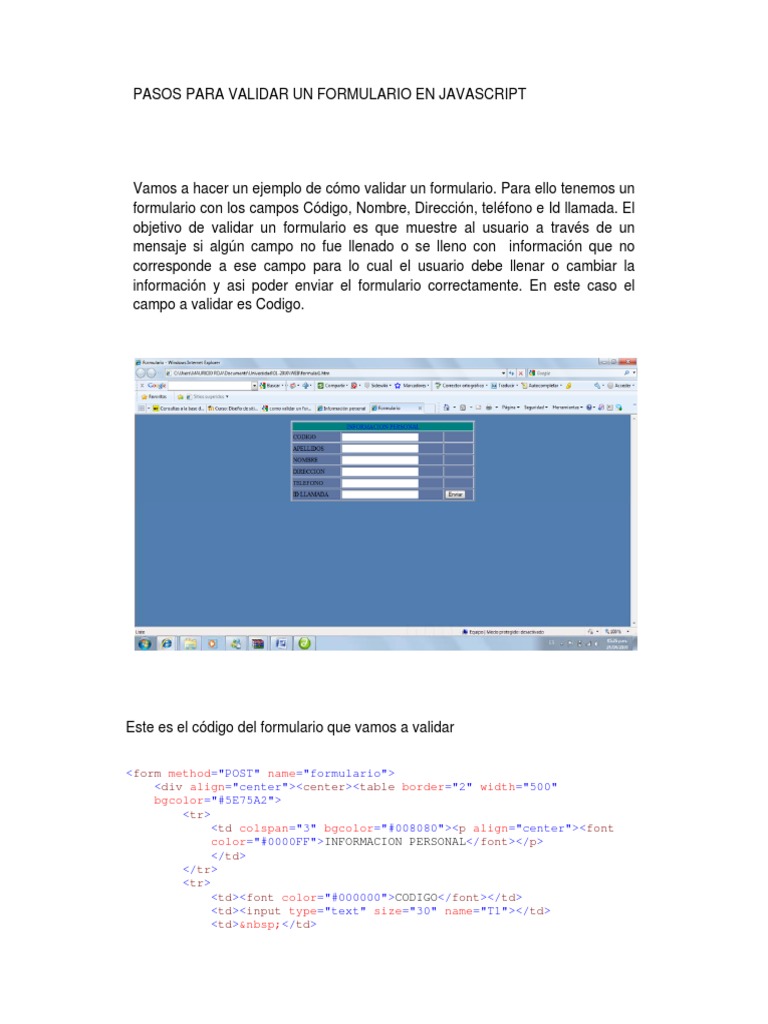 Pasos para Validar Un Formulario en Javascript | PDF | Crecimiento personal y profesional ...