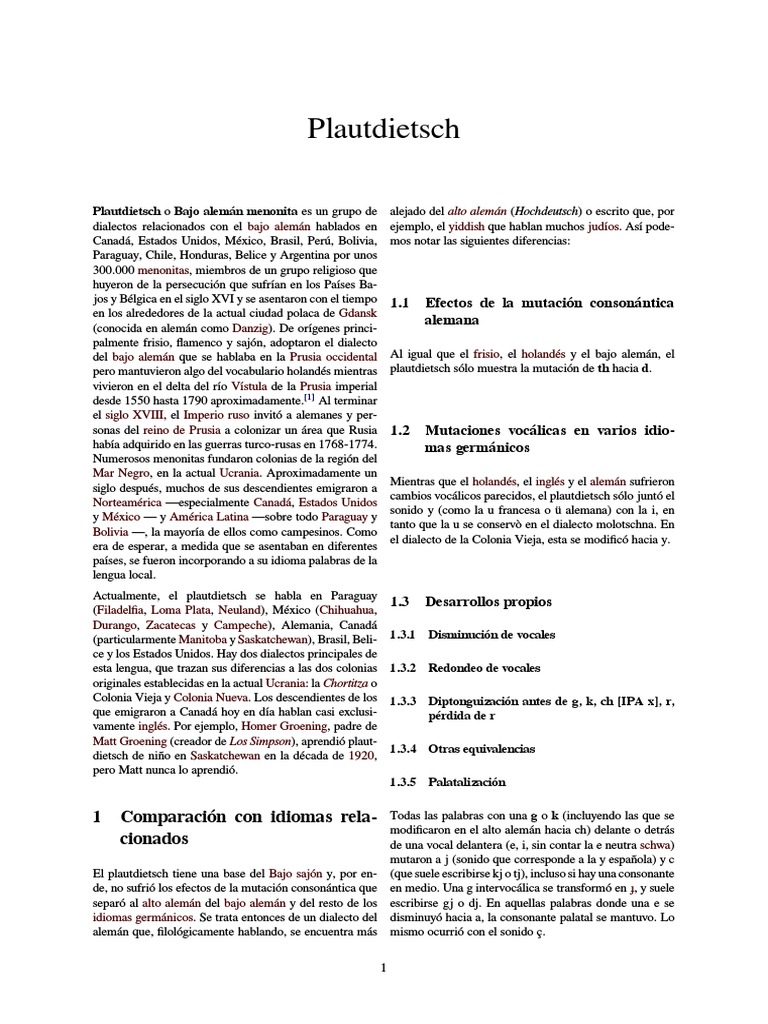 Idioma Plautdietsch de los Menonitas | PDF | Dialectología | Lingüística