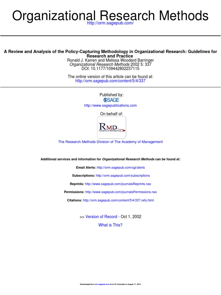 A Review and Analysis of The Policy Capturing Methodology in ...