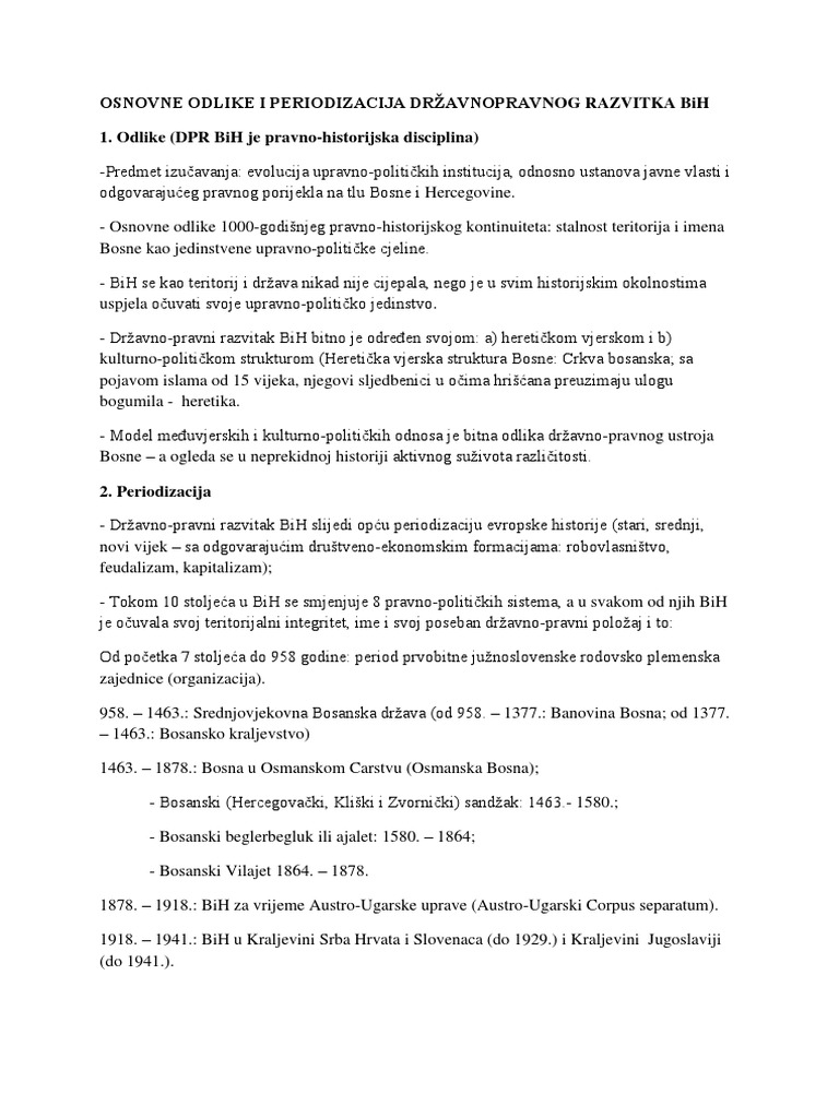 Drzavnopravni Razvitak BiH Skripta | PDF