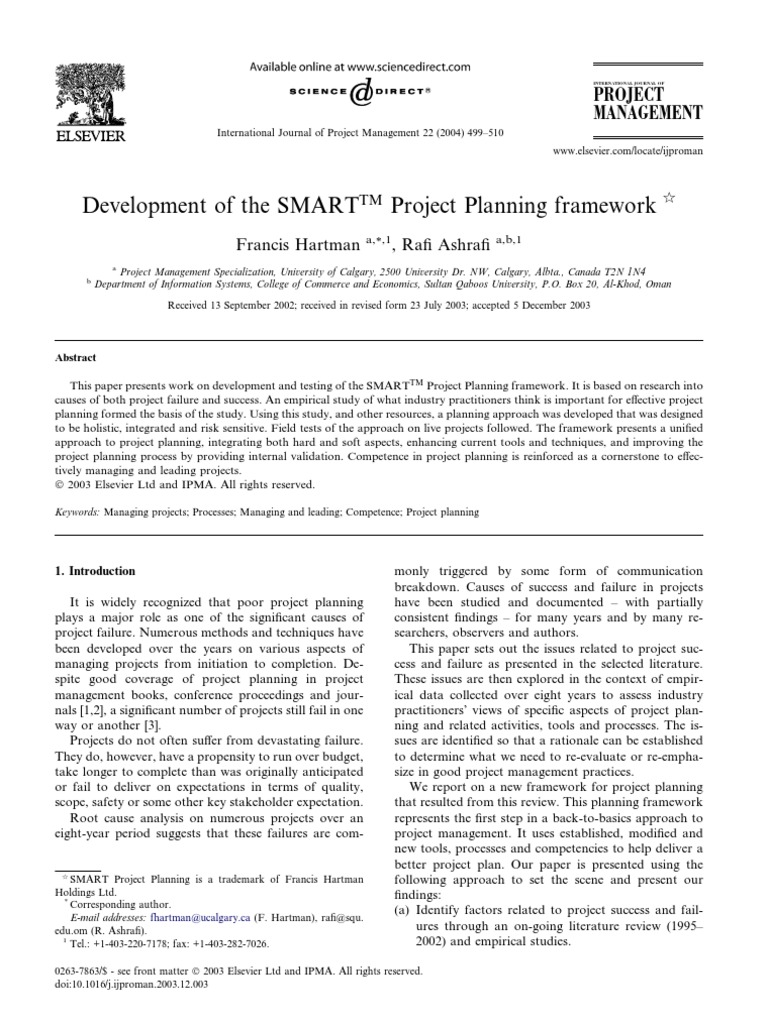 Development of The SMARTTM Project Planning Framework | PDF | Project ...