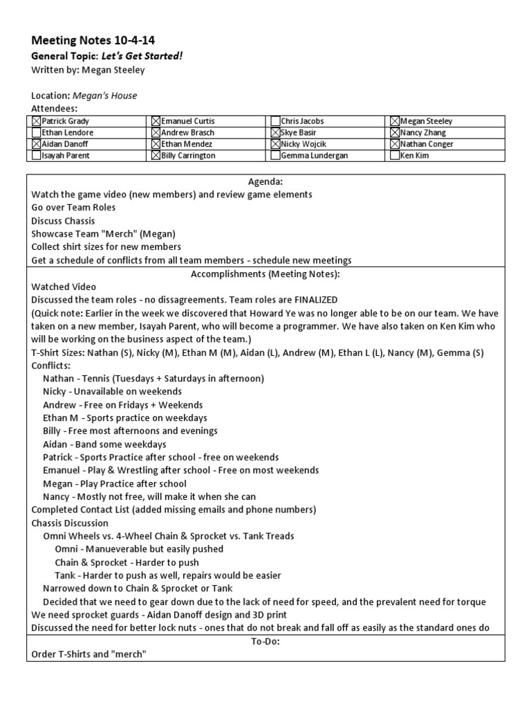 Team Meeting Notes - 10/4/14 Summary | PDF | Career & Growth | Sports ...