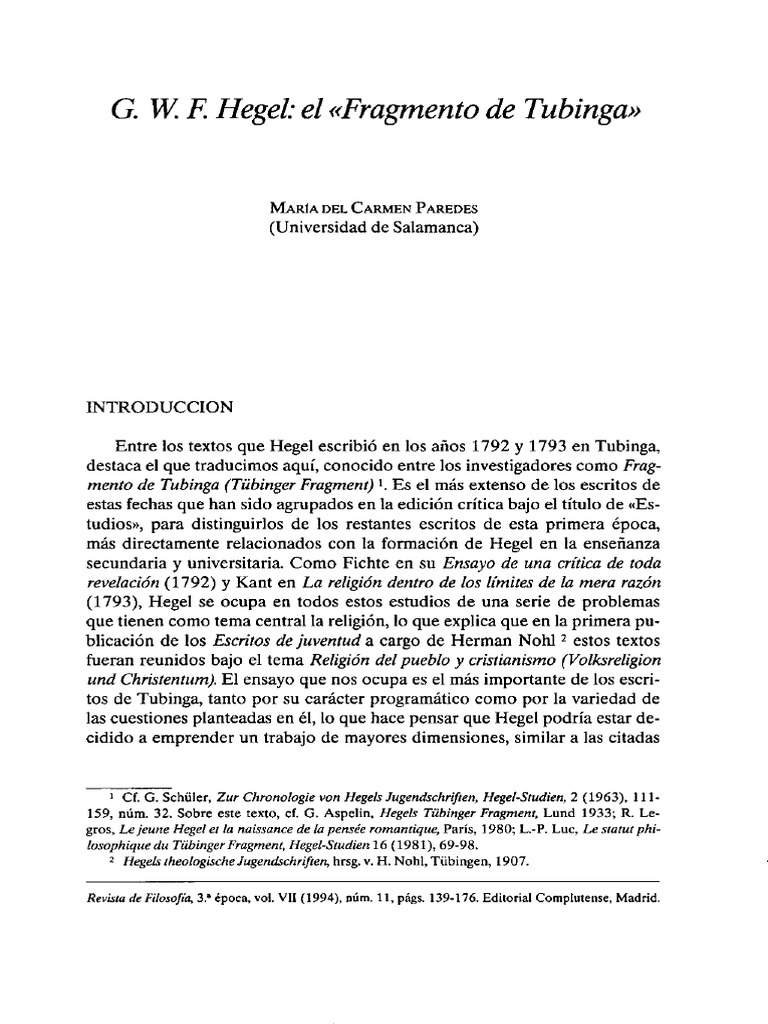 Fragmento de Tubinga - Hegel | PDF | Georg Wilhelm Friedrich Hegel | Immanuel Kant