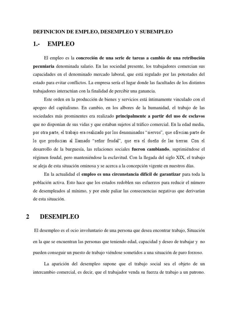 Definicion de Empleo | PDF | Desempleo | Ciencias sociales