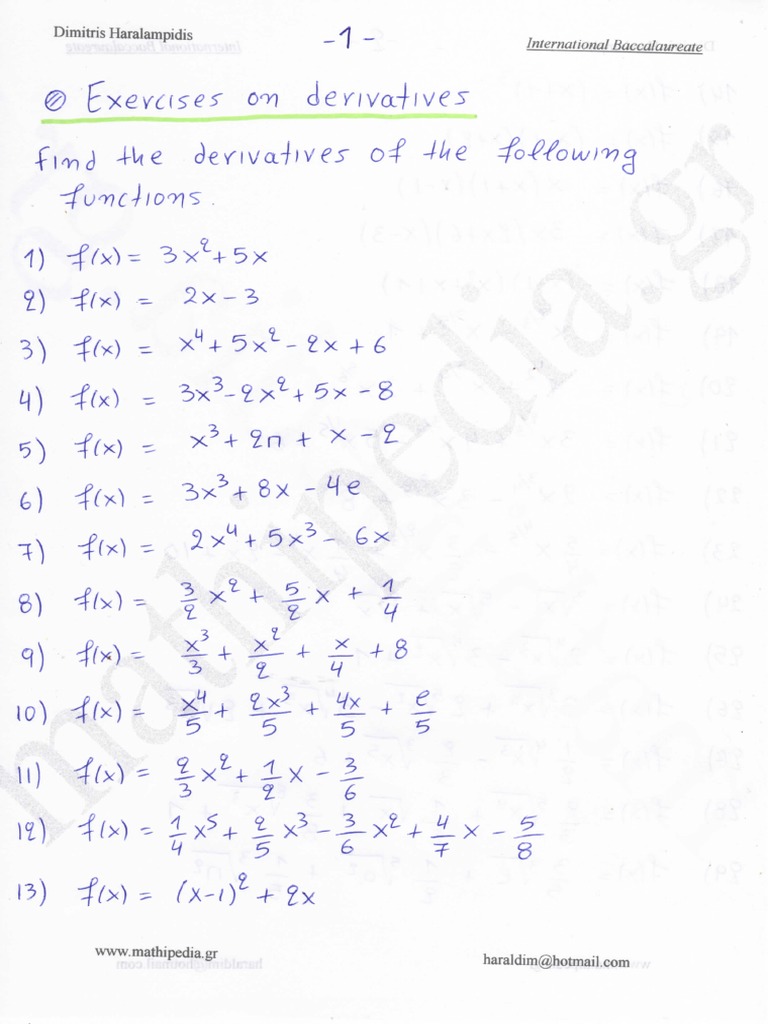 Exercises On Derivatives | PDF