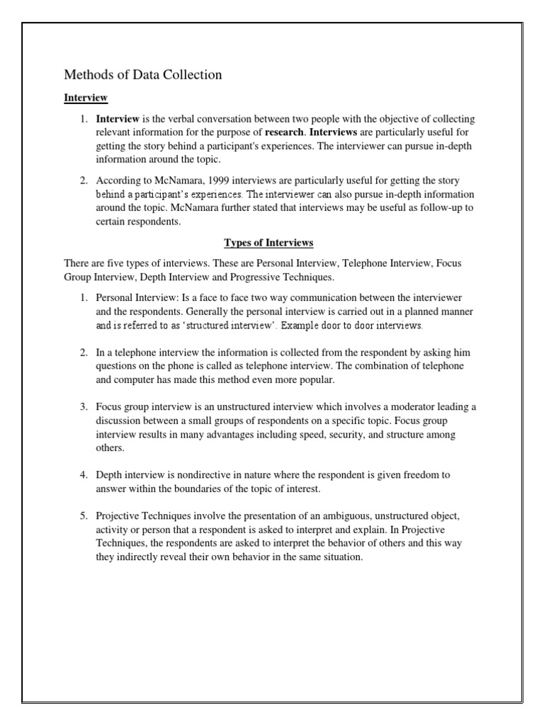 Methods of Data Collection | PDF | Interview | Questionnaire