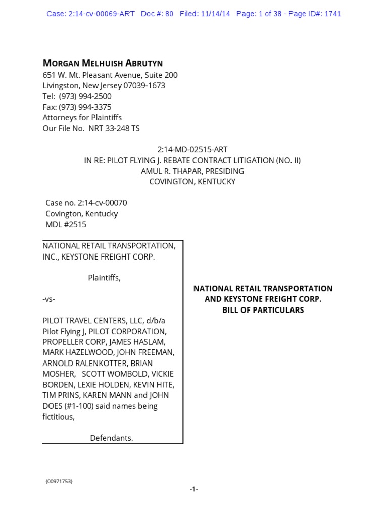 Bill of Particulars Keystone Freight Corp Vs Pilot Flying J | PDF ...
