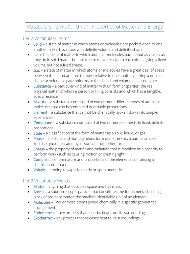 Properties of Matter Vocabulary Terms | PDF | Philosophy | Science ...