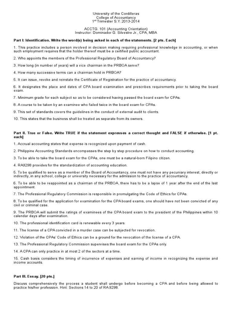 UC 101 Exam Mid | Download Free PDF | Certified Public Accountant ...