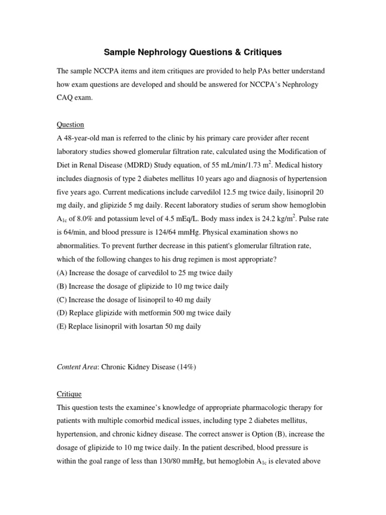 Nephrology Exams | Hemodialysis | Chronic Kidney Disease