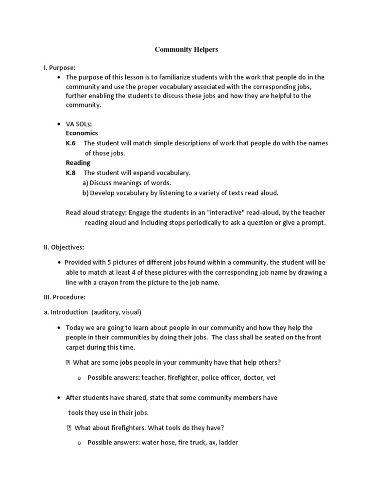 Community Helpers | PDF | Vocabulary | Rubric (Academic)