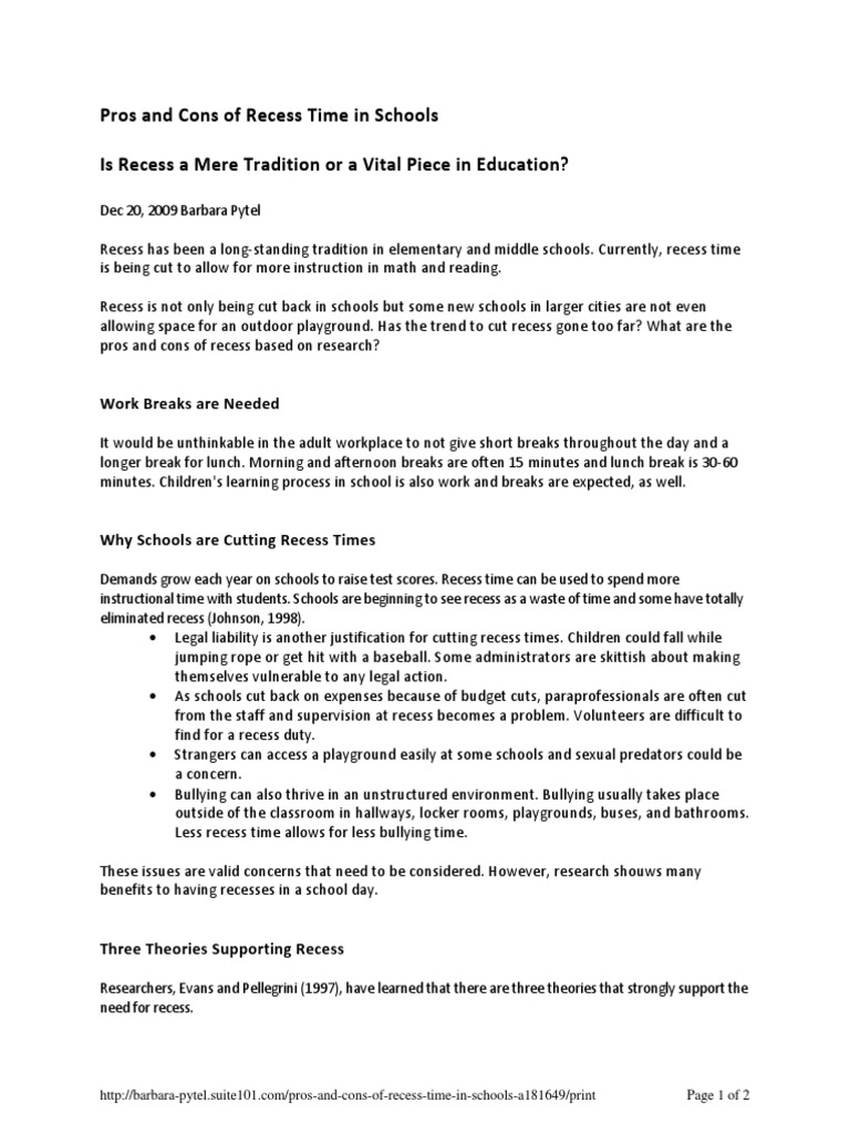 Pros and Cons of Recess | PDF | Applied Psychology | Cognition