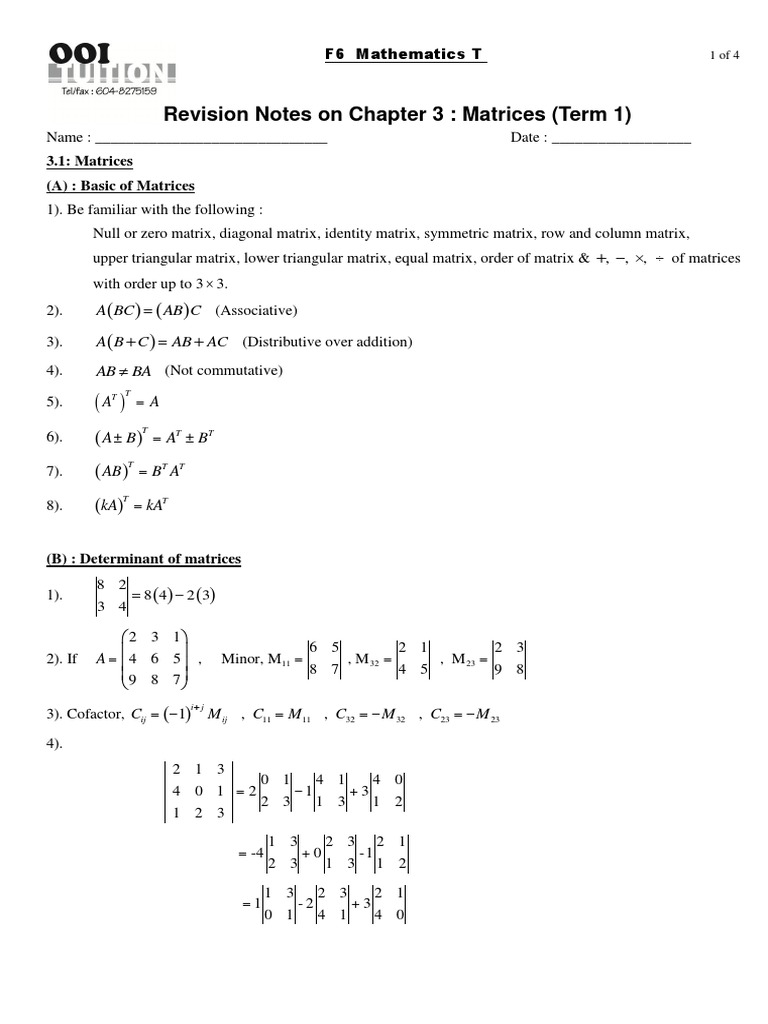 Chapter 3: Matrices and Determinants | PDF | System Of Linear Equations ...