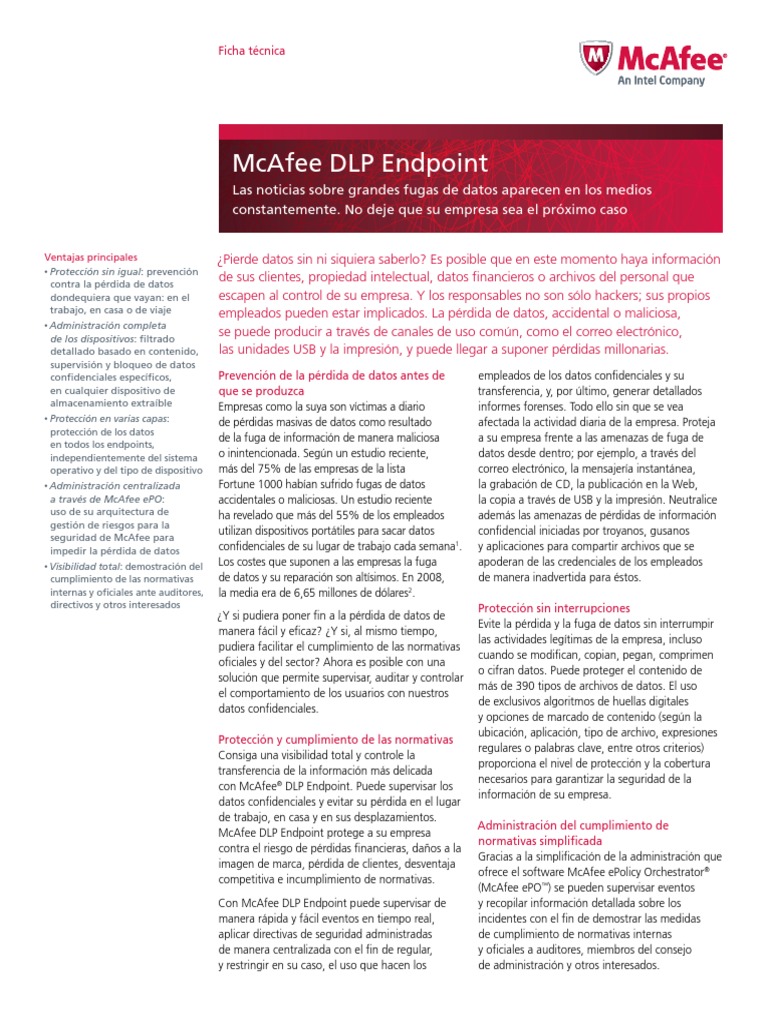 Mcafee DLP | PDF | Archivo de computadora | Dispositivo de almacenamiento de datos