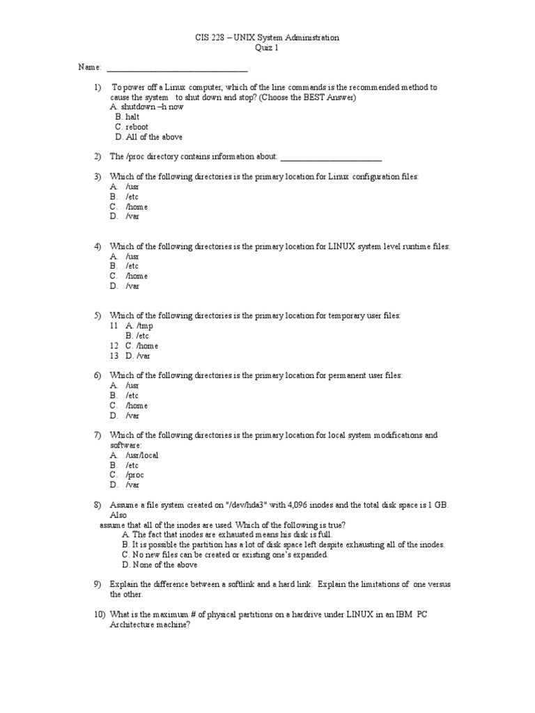 Quiz 1 | PDF | Directory (Computing) | Computer File