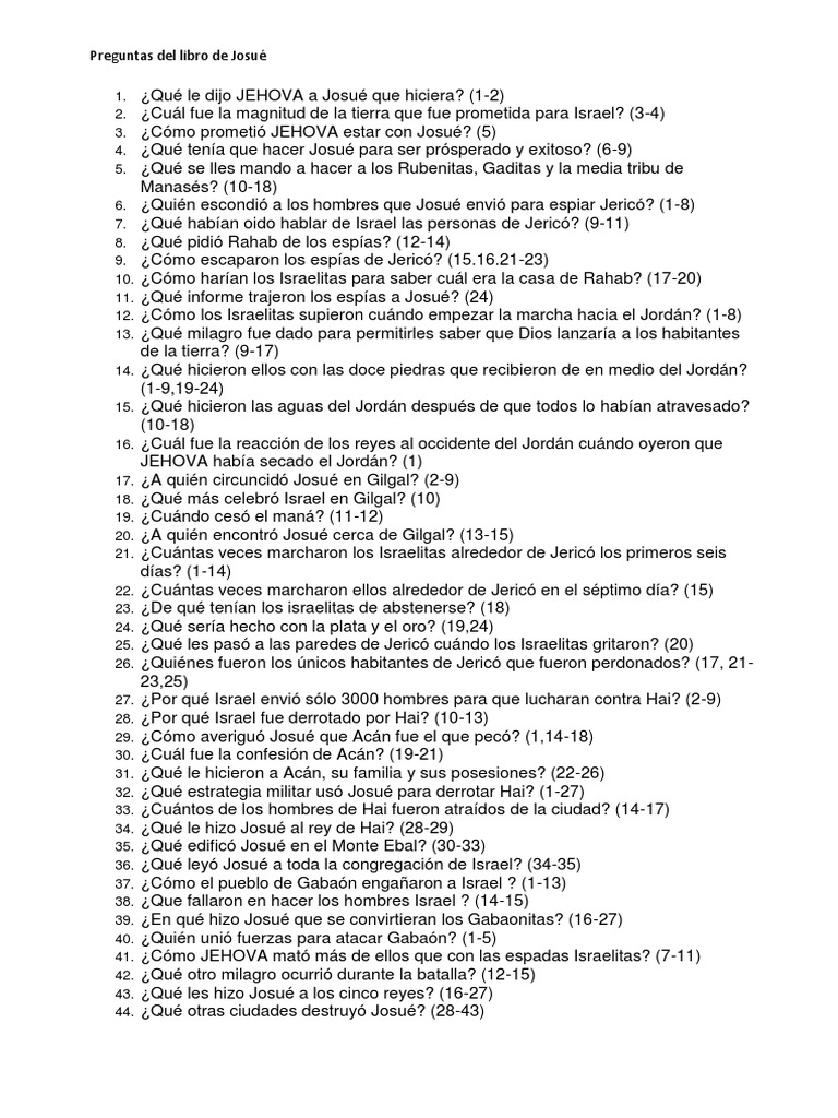 Preguntas Del Libro de Josué | PDF | Joshua | Gente del Antiguo Testamento