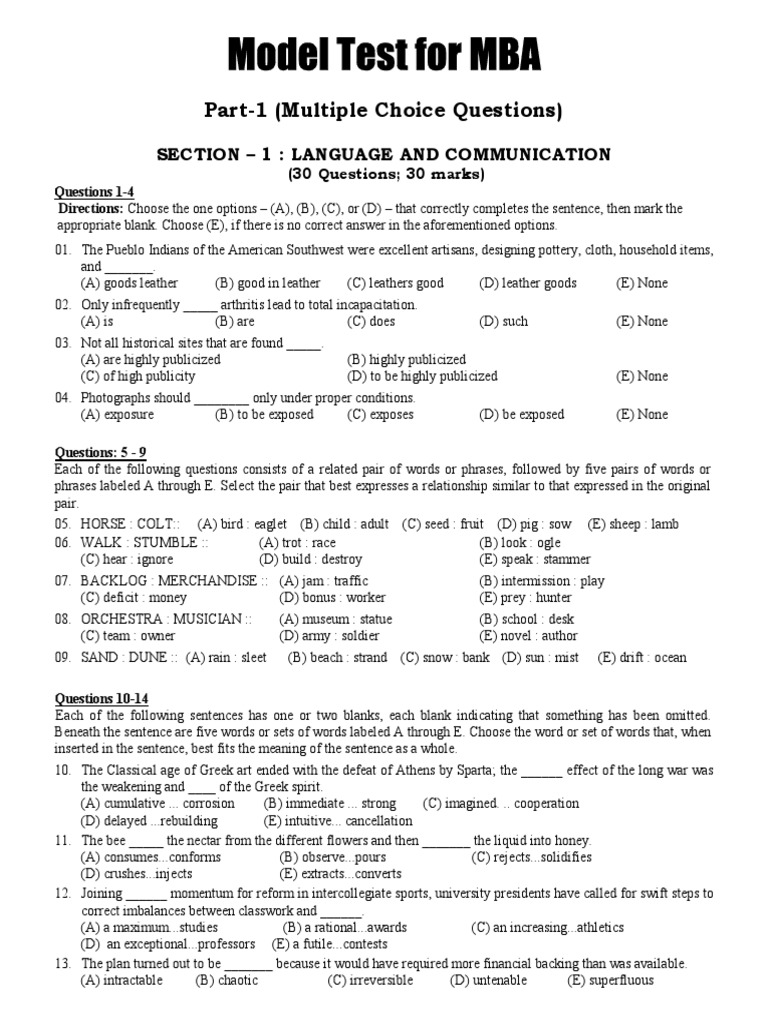 IBA MBA Model Test | PDF | Mercury (Element) | Competition