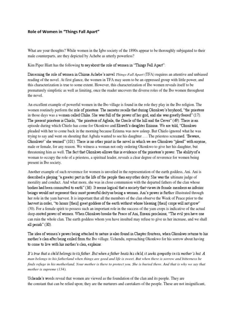 Women's Power in "Things Fall Apart" | PDF | Igbo People | Religion And ...