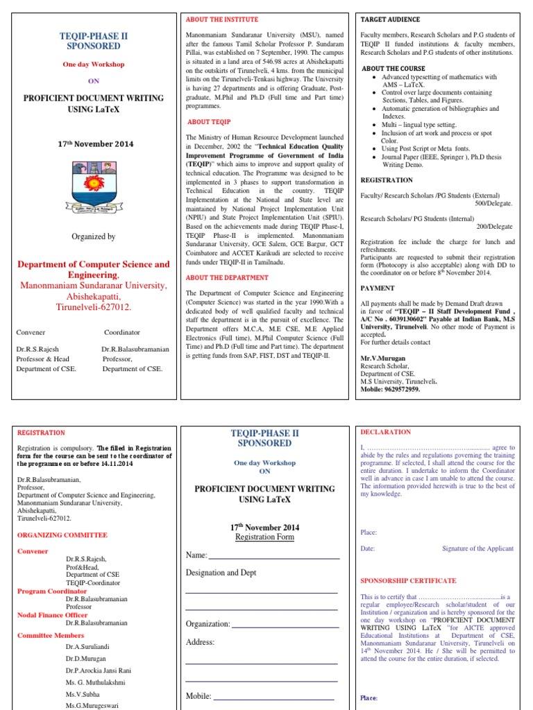 MSU LaTeX Workshop Brochure | PDF | Doctor Of Philosophy | Postgraduate ...