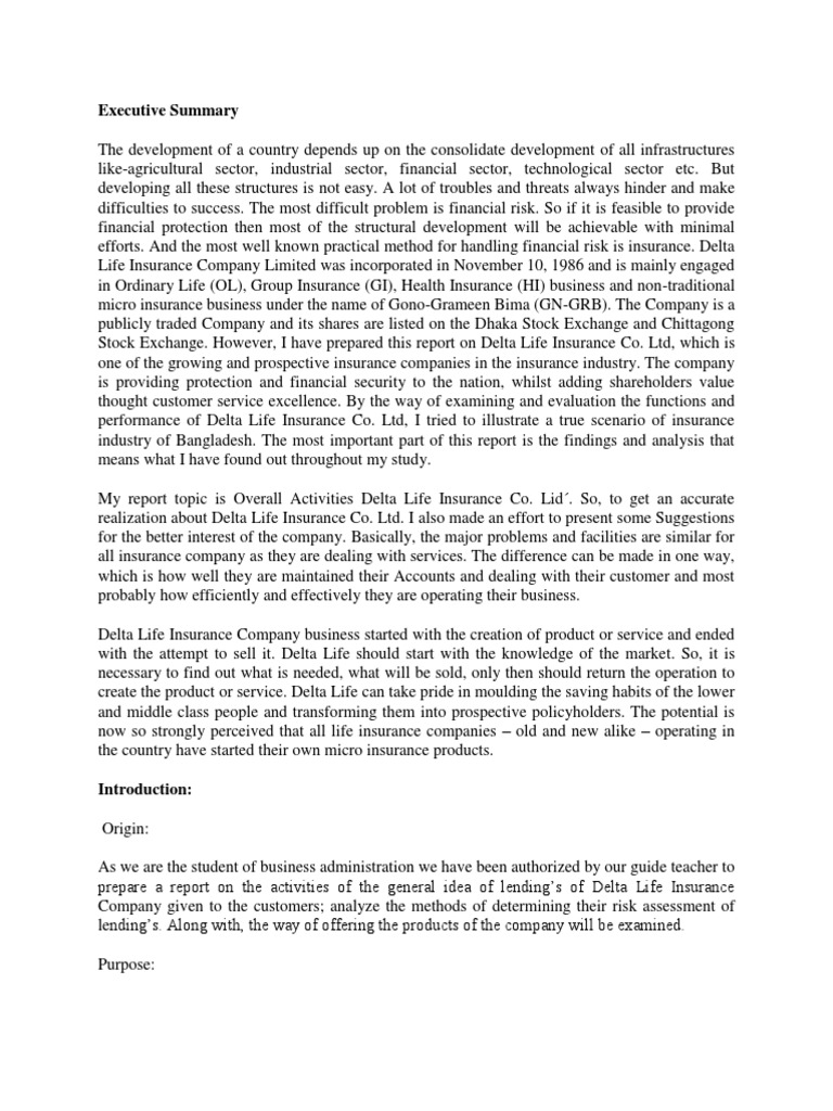 Executive Summary | PDF | Life Insurance | Insurance