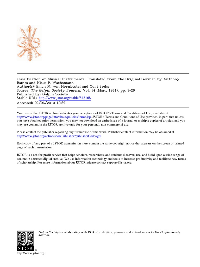 Classification of Musical Instruments (Hornbostel and Sachs) | PDF ...