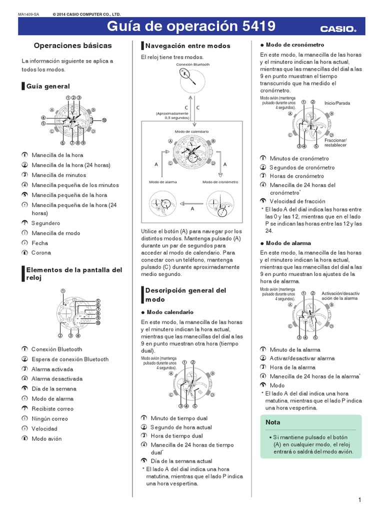 Manual Casio Modulo 5419 | PDF | Reloj | Hora