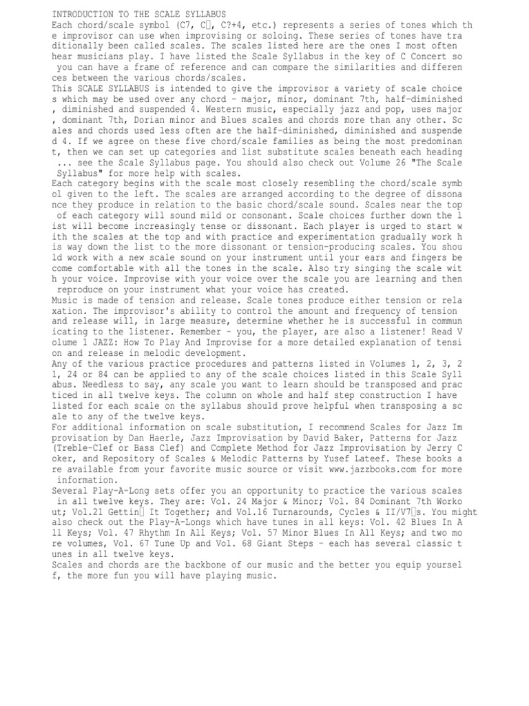 Introduction To The Scale Syllabus For Jazz - Jamey Aebersold | PDF ...