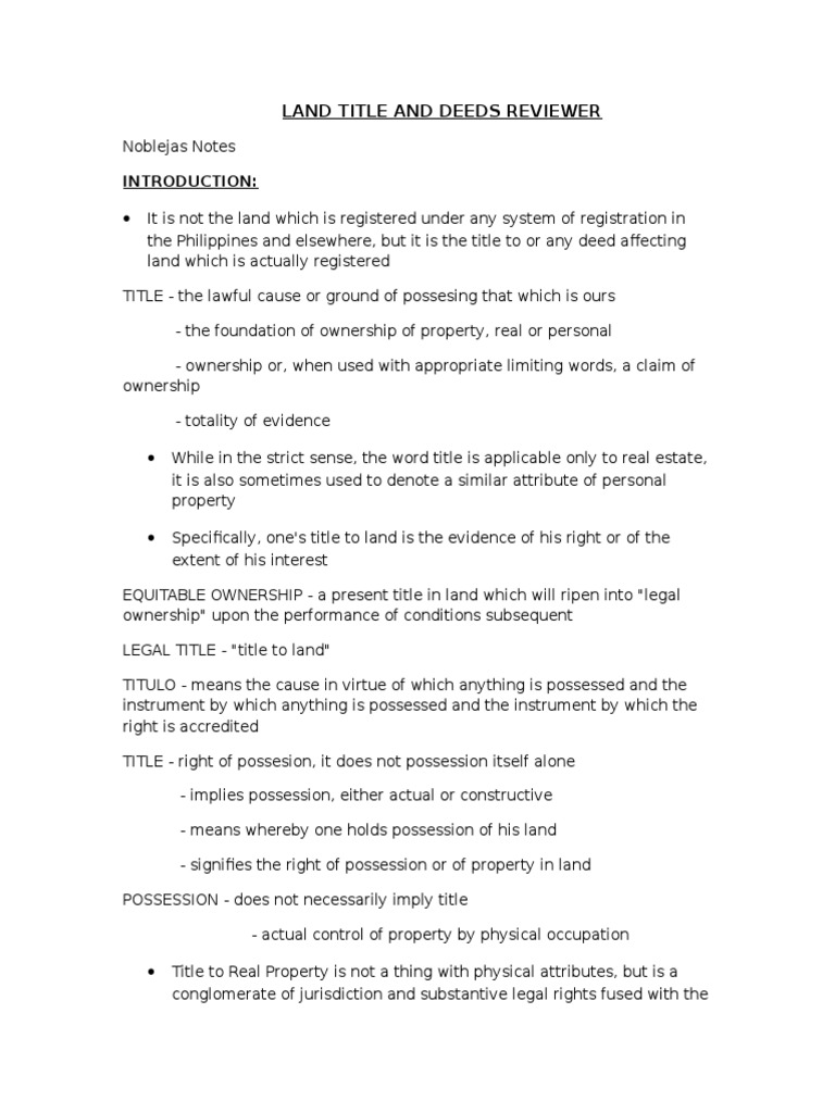 Land Title and Deeds Overview | PDF | Title (Property) | Real Property