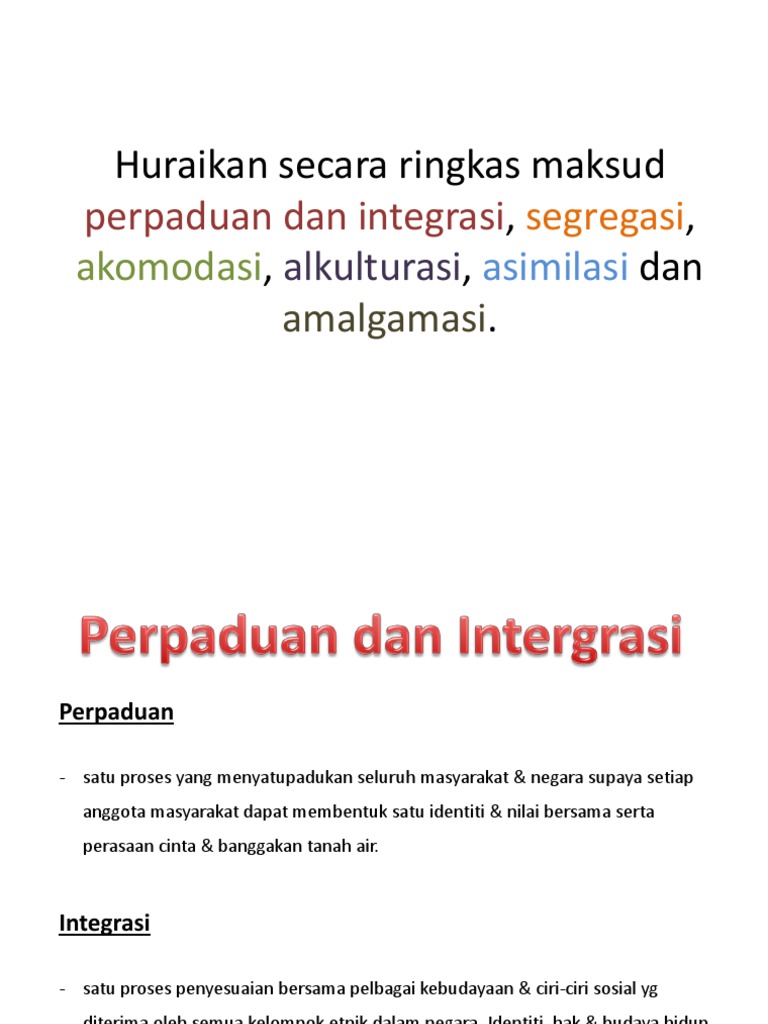 Huraikan Secara Ringkas Maksud Perpaduan Dan Integrasi | PDF