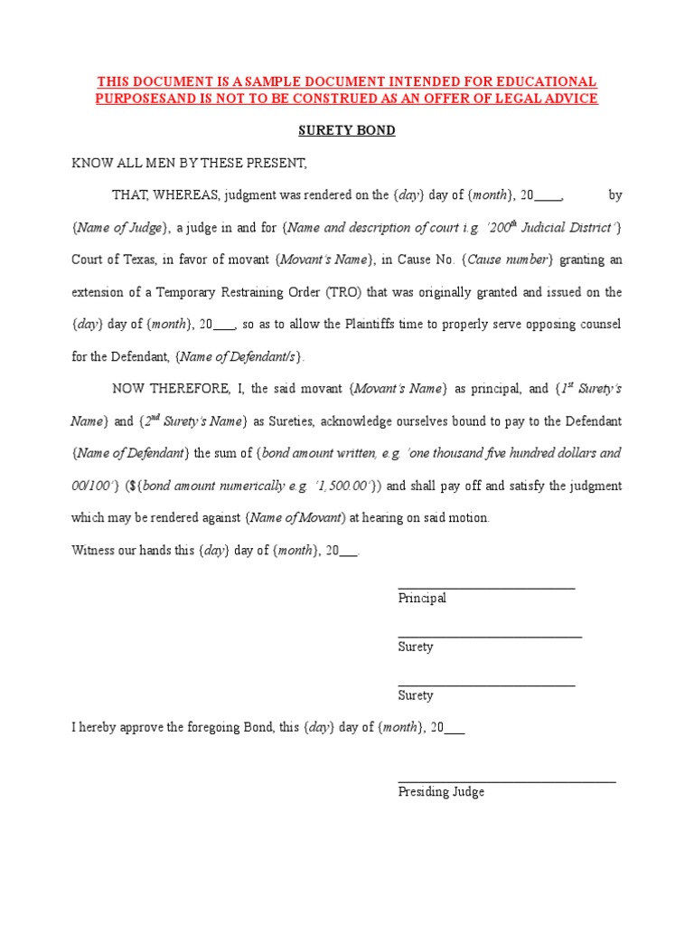 Sample Surety Bond Document | PDF | Surety Bond | Virtue