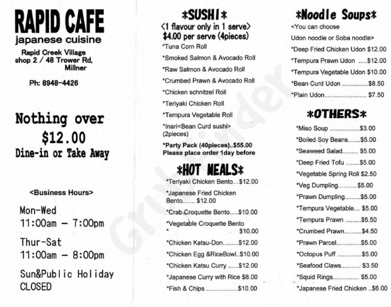 Rapid Cafe Japanese Takeaway Menu | PDF | Sports & Recreation | Cooking ...