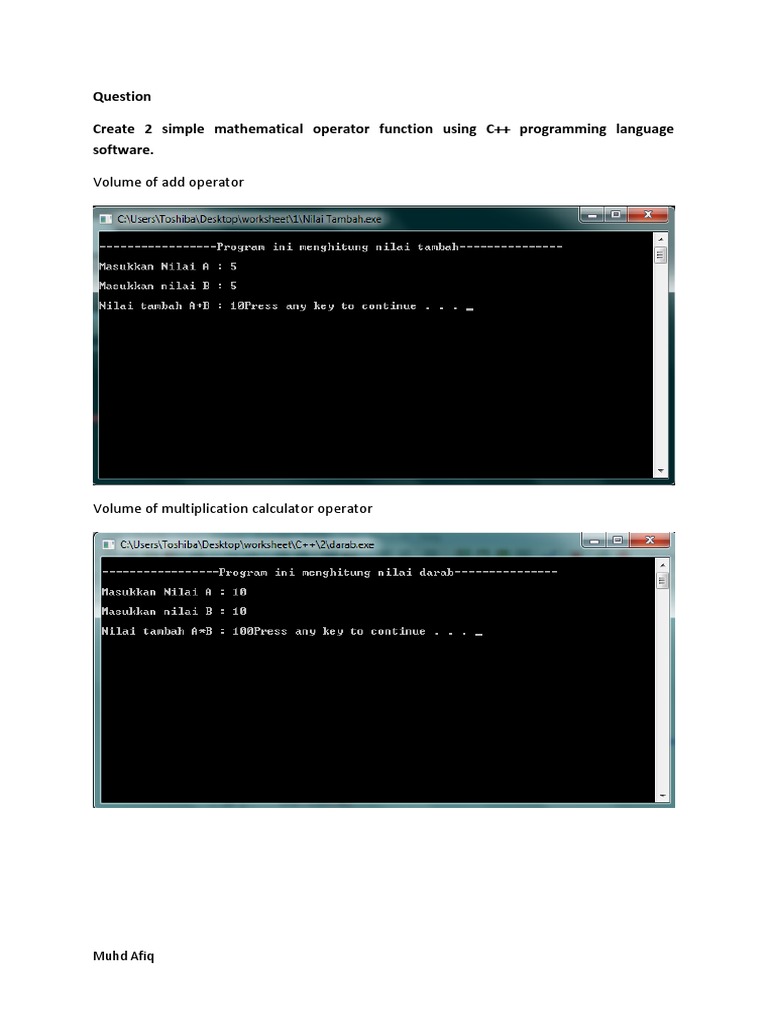 Volume of Add Operator: Create 2 Simple Mathematical Operator Function Using C++ Programming ...