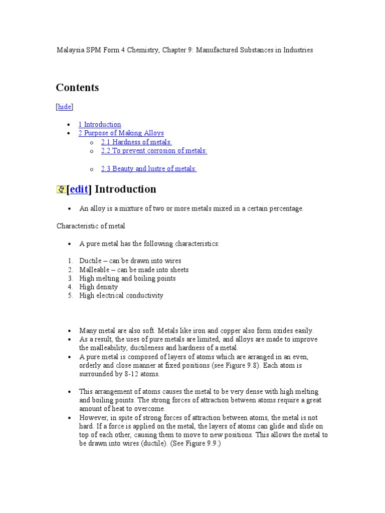 Malaysia SPM Form 4 Chemistry | PDF | Metals | Alloy