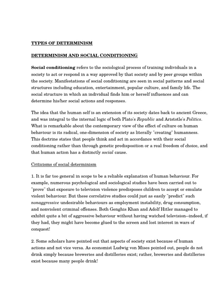 Revision Notes - Types of Determinism | PDF | Determinism | Unconscious ...