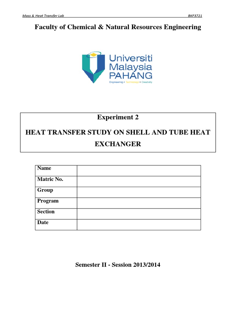 Exp. 2 Heat Transfer Study On Shell and Tube Heat Exchanger | PDF ...