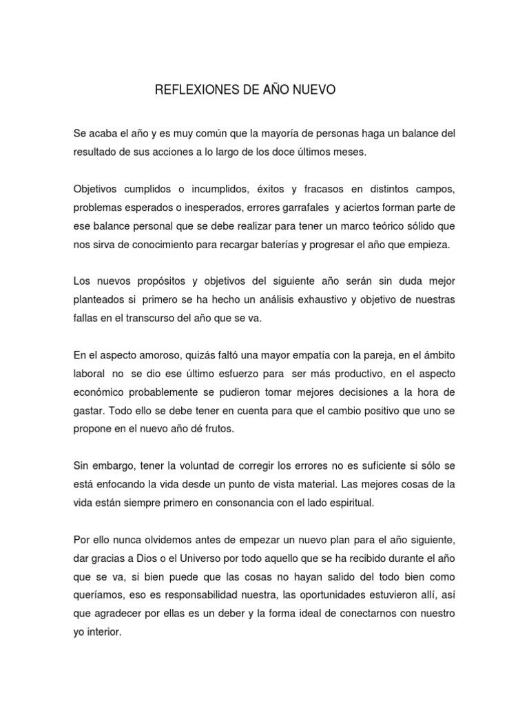 Reflexiones de Año Nuevo | PDF | Amor | Mente