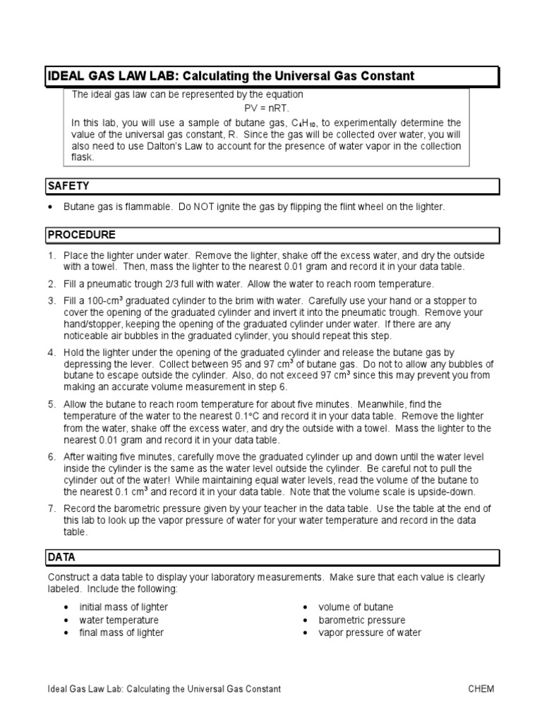 Lab Ideal Gas Law | PDF | Gases | Pressure