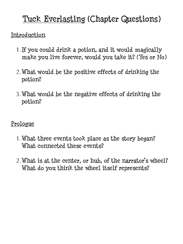 Tuck Everlasting Chapter Questions Web | PDF | Anthropomorphism