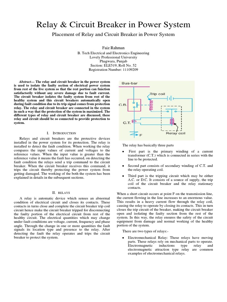 Relay and Circuit Breaker Term Paper | PDF | Relay | Electric Arc