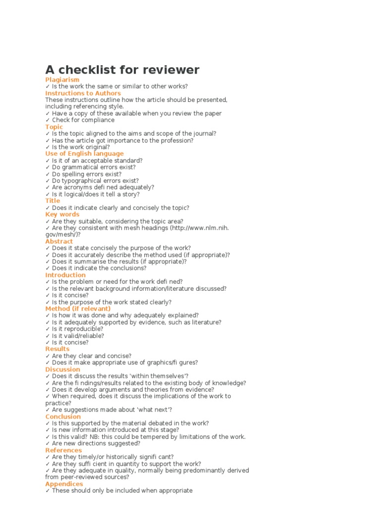 Reviewer Checklist for Academic Papers | PDF | Justification | Science