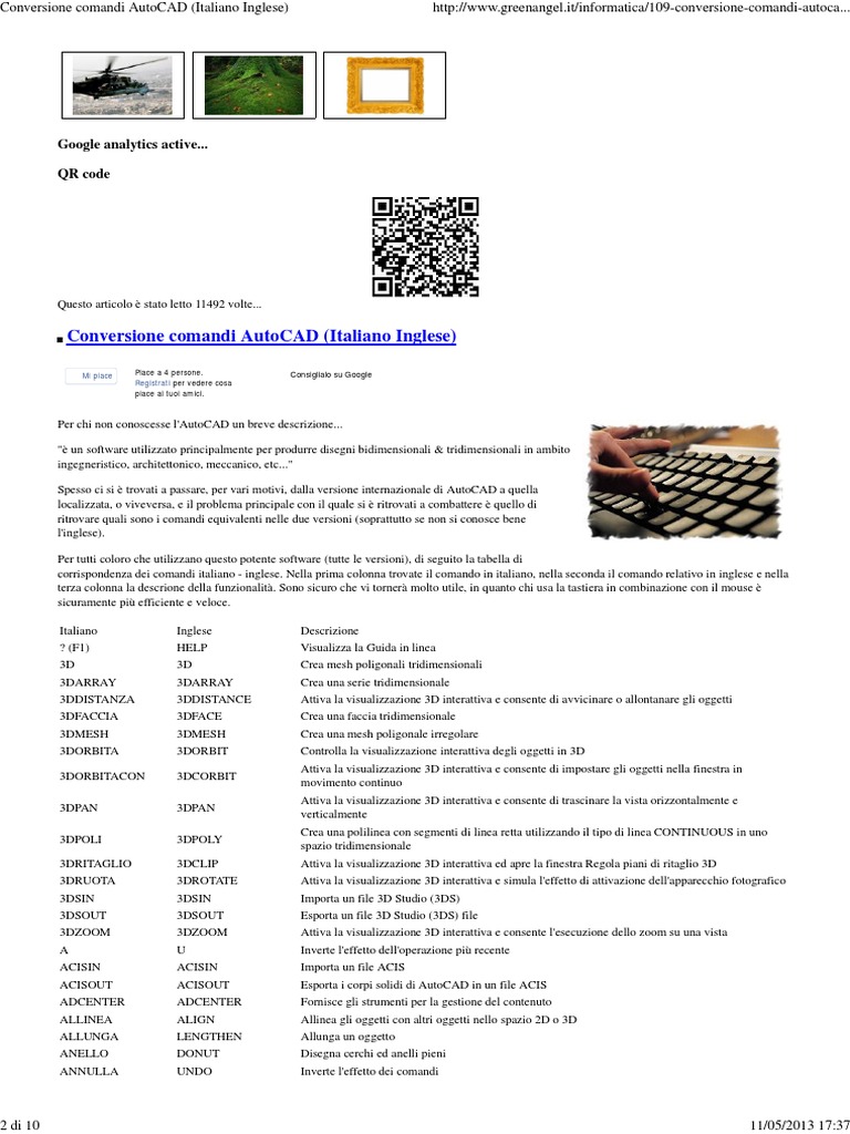 Conversione Comandi AutoCAD (Italiano Inglese) PDF | PDF
