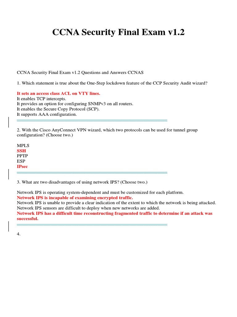 CCNA Security Final Exam v1.2 (DJ) | PDF | Virtual Private Network | Firewall (Computing)