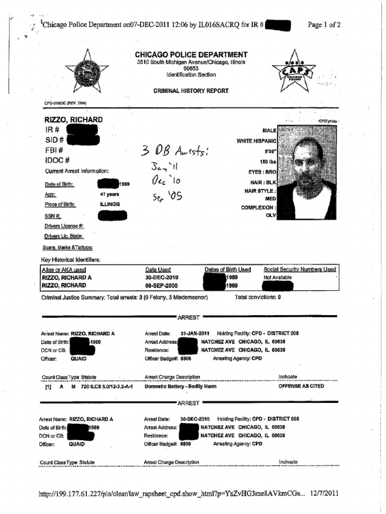 Police Officer Richard A. Rizzo's Rap Sheet | PDF