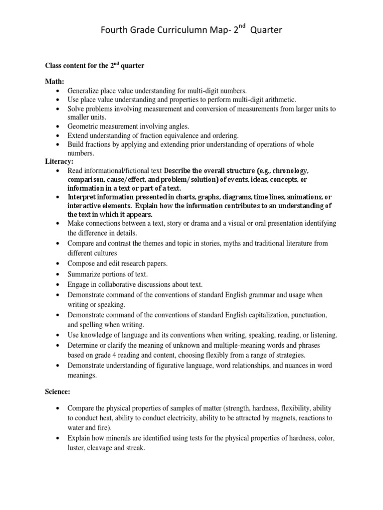 Grade 4 Curriculum Map: 2nd Quarter | PDF | Curriculum | Information