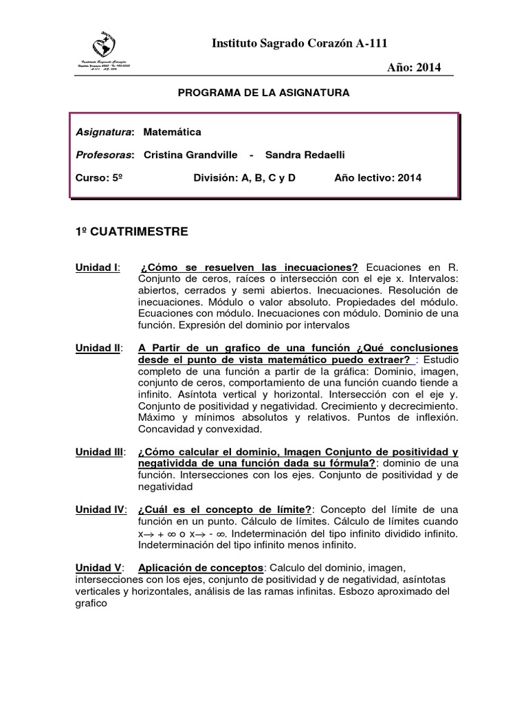 Programa Matematica 5to Grandville-Redaelli 2014 | PDF | Trigonometría | Función (Matemáticas)