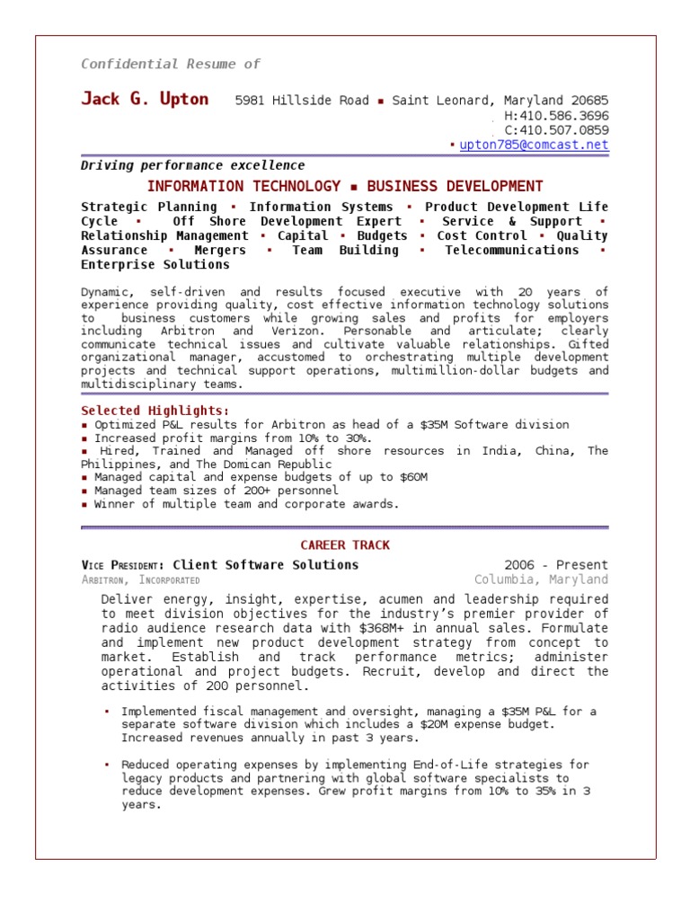 Confidential Resume of | PDF | New Product Development | Verizon ...