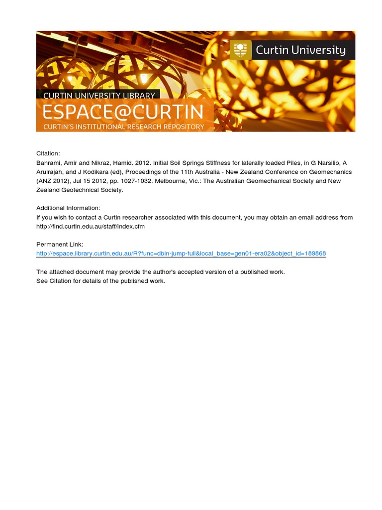 Initial Soil Springs Stiffness For Laterally Loaded Piles PDF | PDF ...