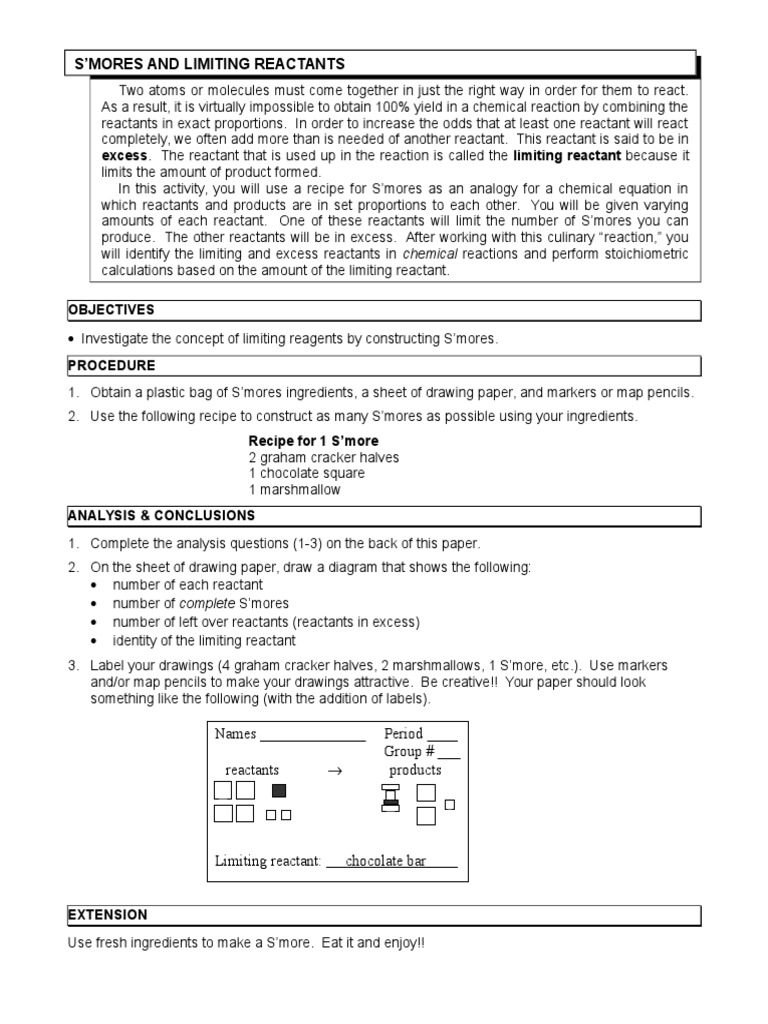 S'mores Lab: Understanding Limiting Reactants | PDF