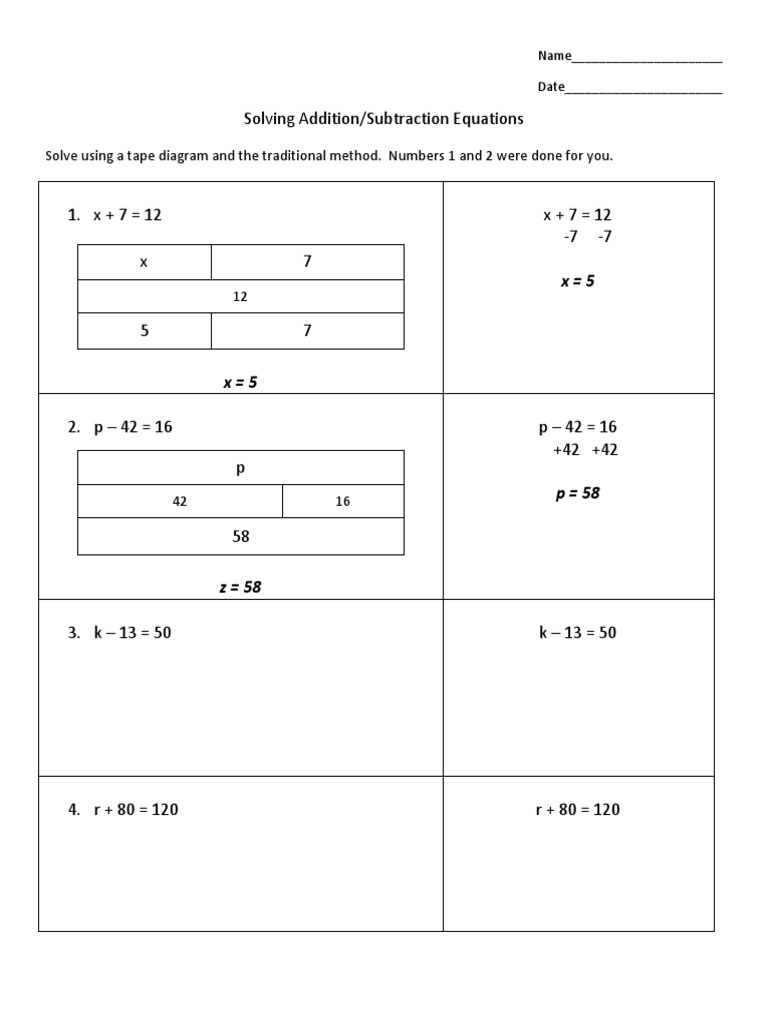 Solving Add Sub Equations - Stu | PDF